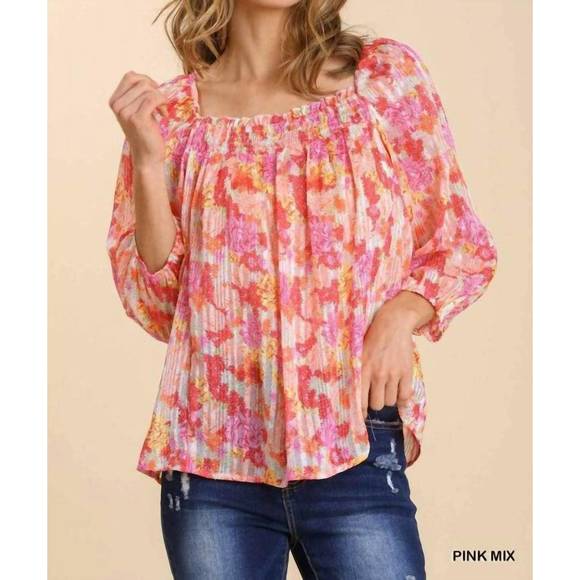 Umgee | Tops | New Umgee Sheer Mixed Metallic Print Top In Pink Mix ...